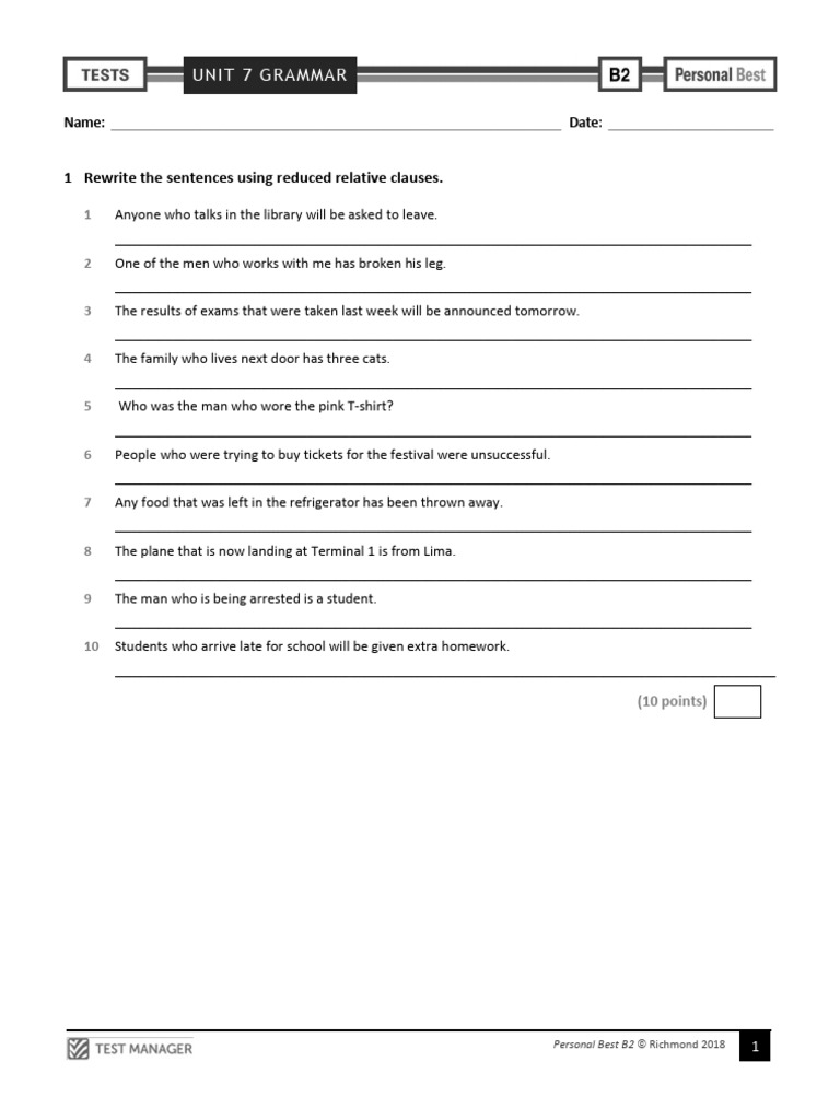 Am PB RTM b2 U7 Grammar | PDF