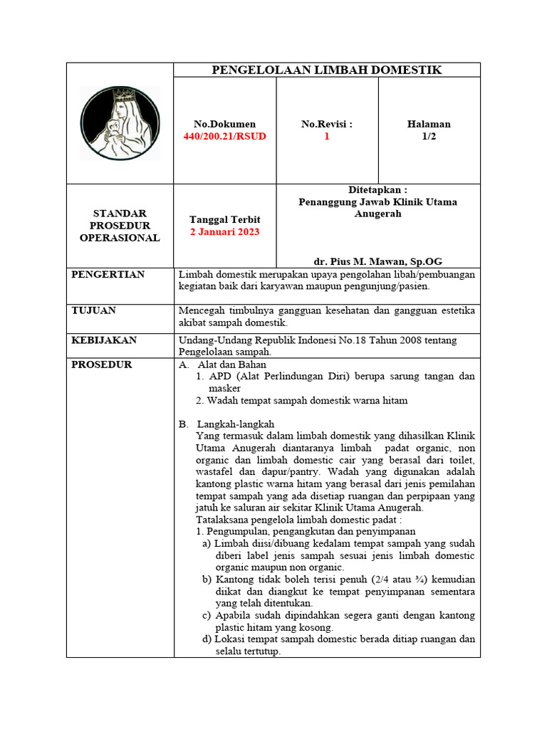 SPO Pengelolaan Sampah Domestik | PDF