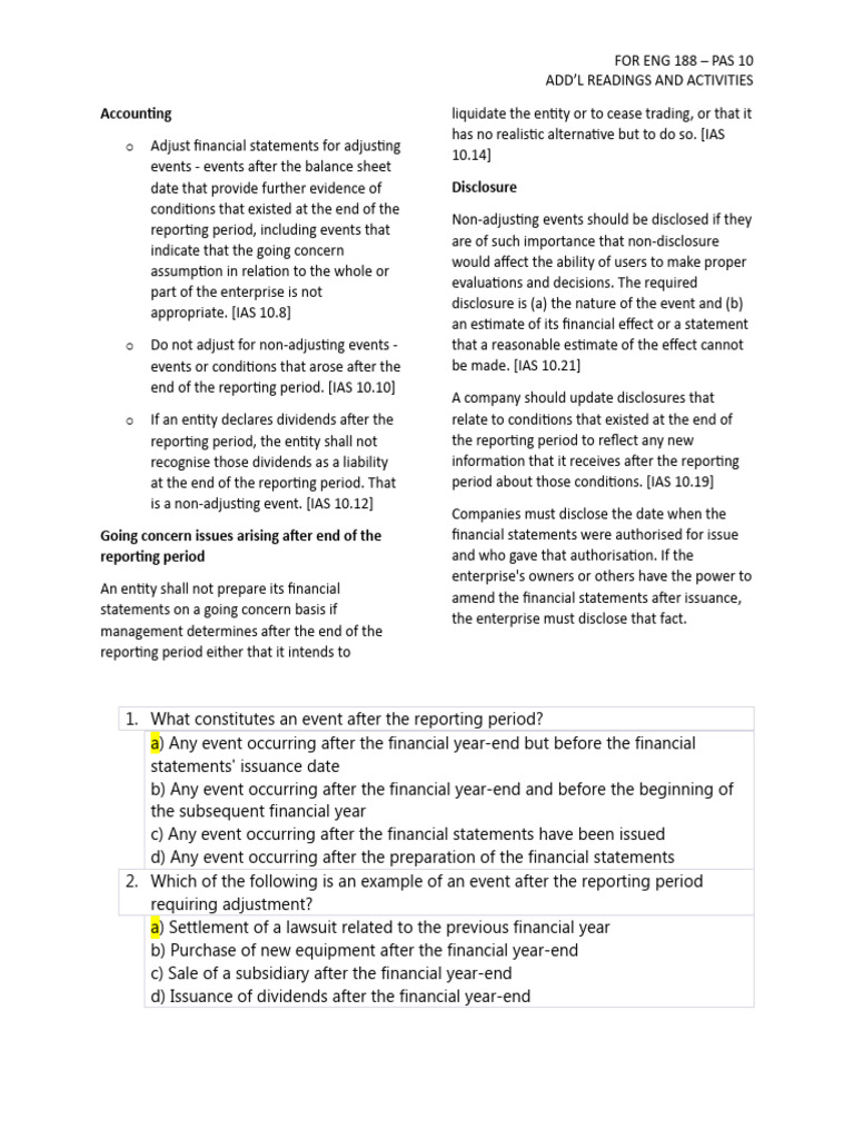 Eng 188 Events After Reporting Period | PDF
