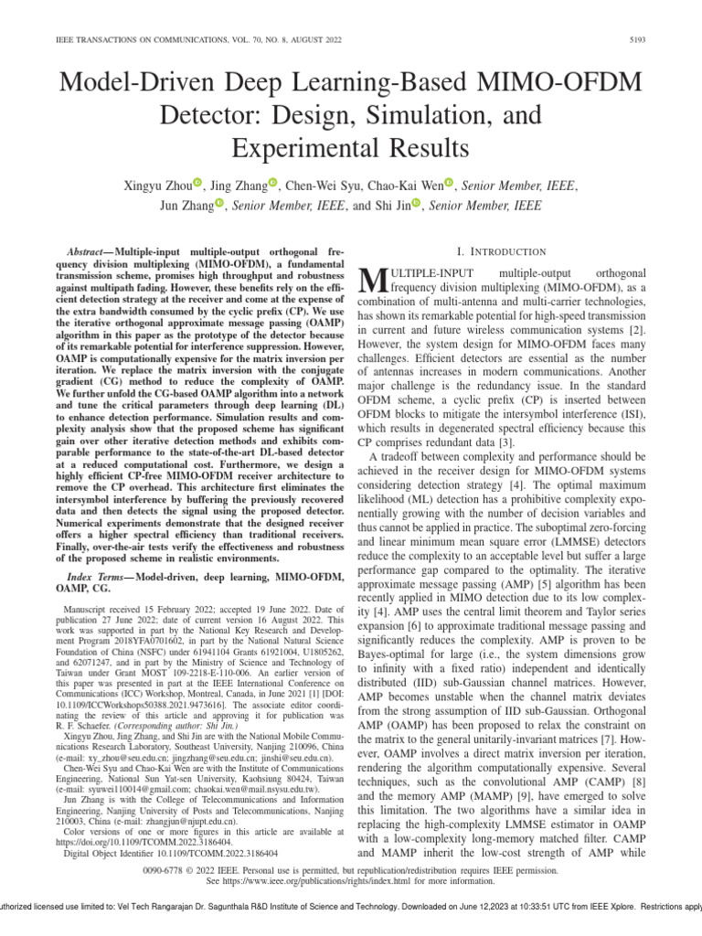 Model-Driven Deep Learning-Based MIMO-OFDM Detector Design Simulation and Experimental Results ...