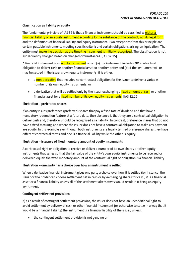 Liability vs. Equity Classification Guide | PDF | Business | Finance ...