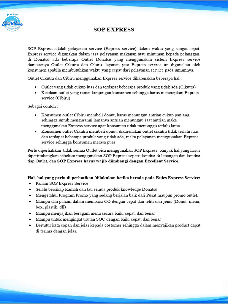 SOP Layanan Cepat Donatsu | PDF