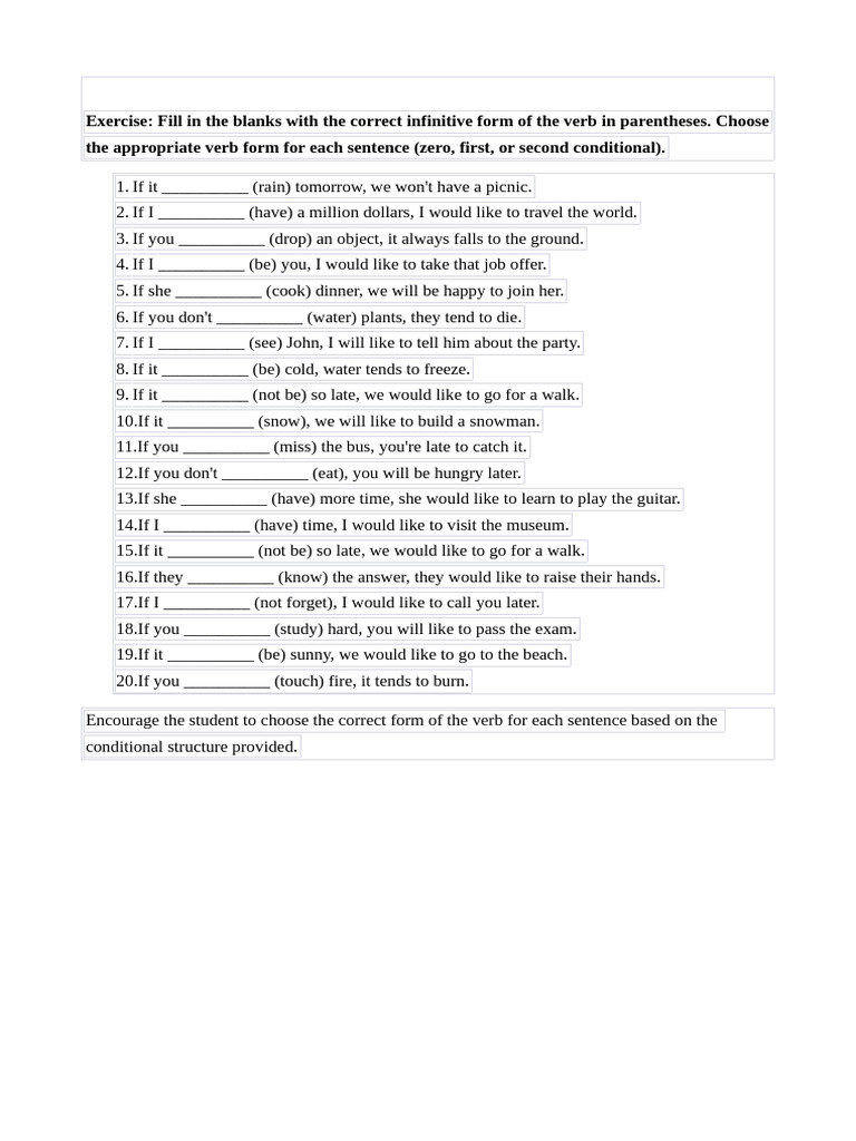 Conditional Verb Forms Exercise | PDF | Language Arts & Discipline