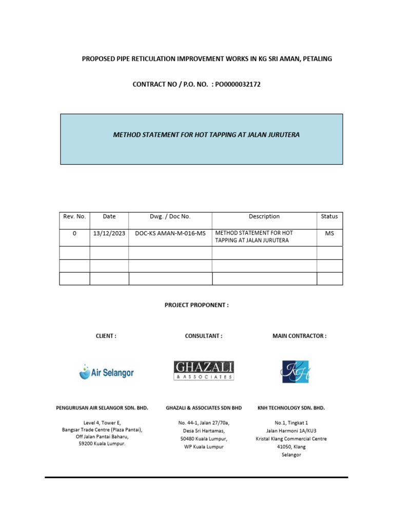 Method Statement Hot Tapping Works | PDF