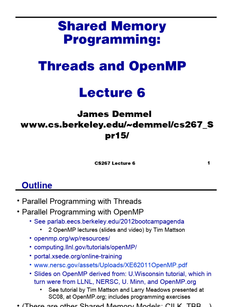 Lecture06 Sharedmem jwd15 | PDF | Cpu Cache | Thread (Computing)