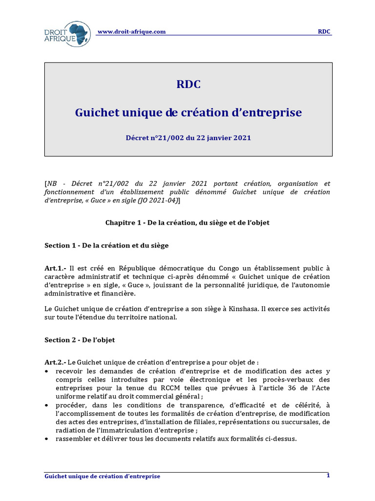 Guichet Unique Creation Entreprise1 | PDF