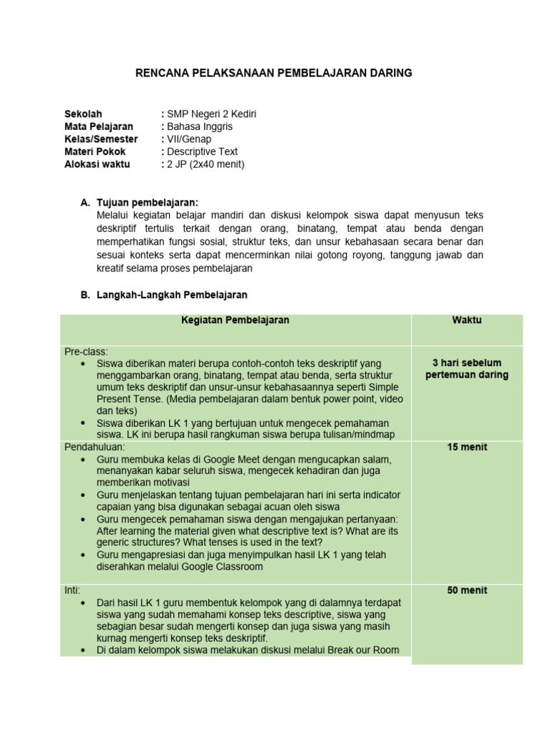Descriptive Text - RPP Berdiferensiasi | PDF