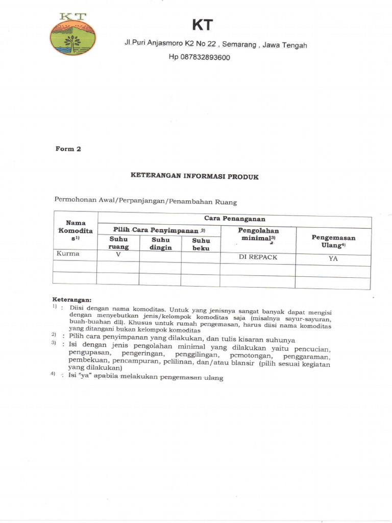 Form Keterangan Informasi Produk | PDF