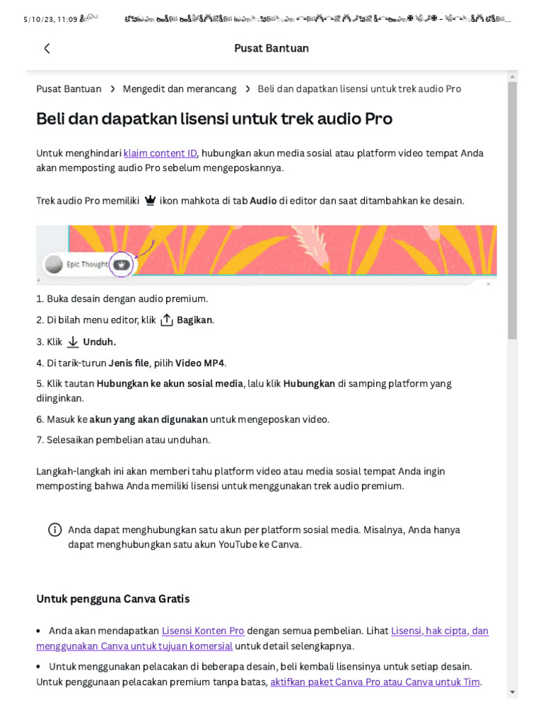 Beli Dan Dapatkan Lisensi Untuk Trek Audio Pro - Pusat Bantuan Canva | PDF Beli Dan Dapatkan Lisensi Untuk Trek Audio Pro - Pusat Bantuan Canva | PDF