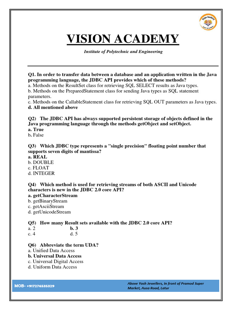 JDBC Questions - 2 | PDF JDBC Questions - 2 | PDF