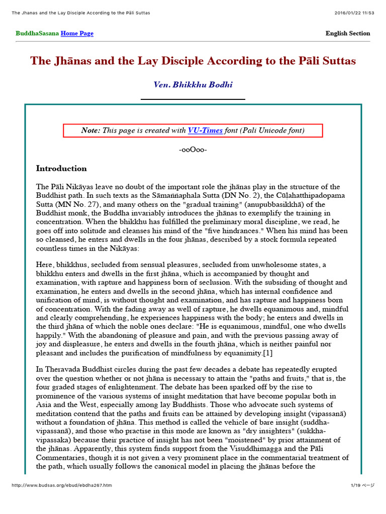 The Jhanas and The Lay Disciple According To The Pāli Suttas | PDF ...