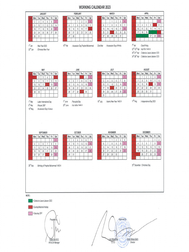 Working Calendar 2023 Rev 01 | PDF