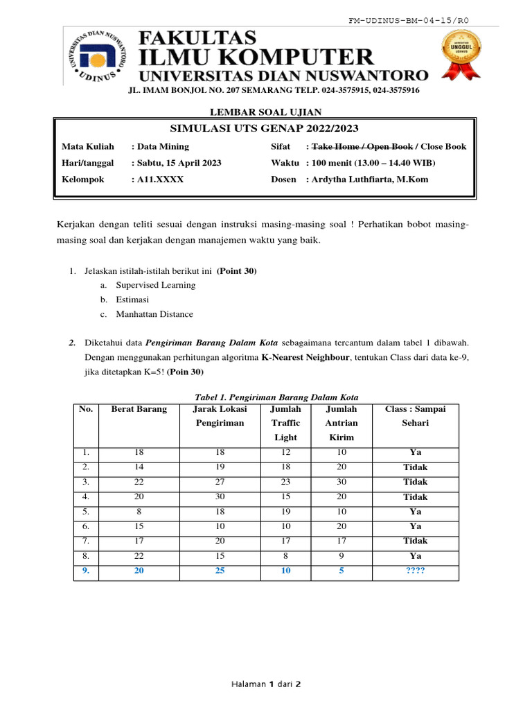 Ujian Data Mining: KNN & Naïve Bayes | PDF