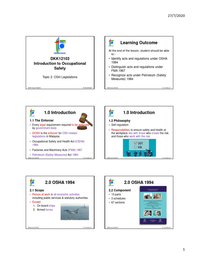 Topic 2 - OSH Legislation | PDF