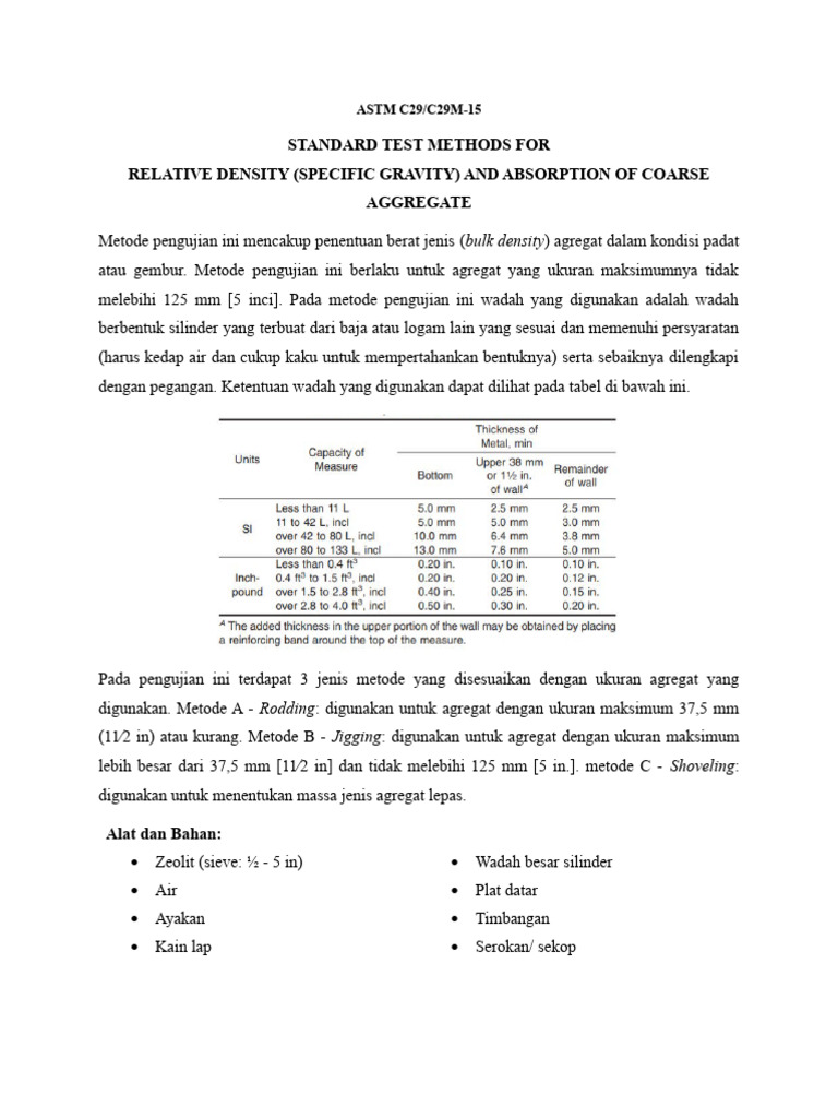 Bulk Density For Coarse Aggregate | PDF