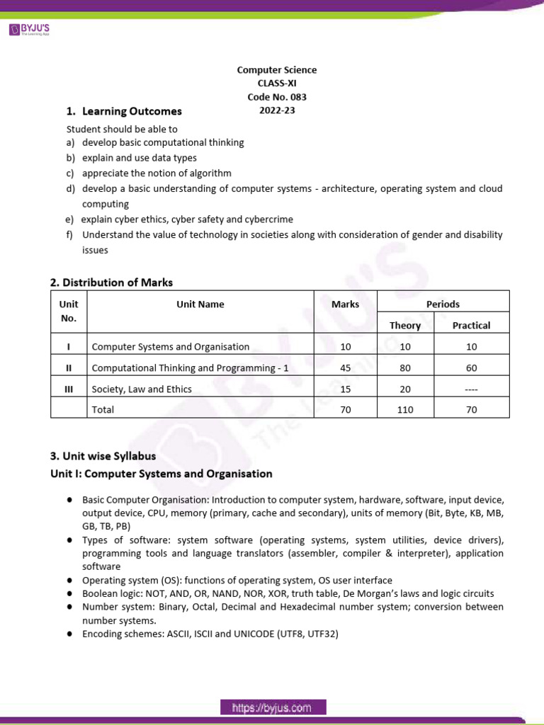 CBSE-Class-11-Computer-Science-Syllabus-2022-23 | PDF