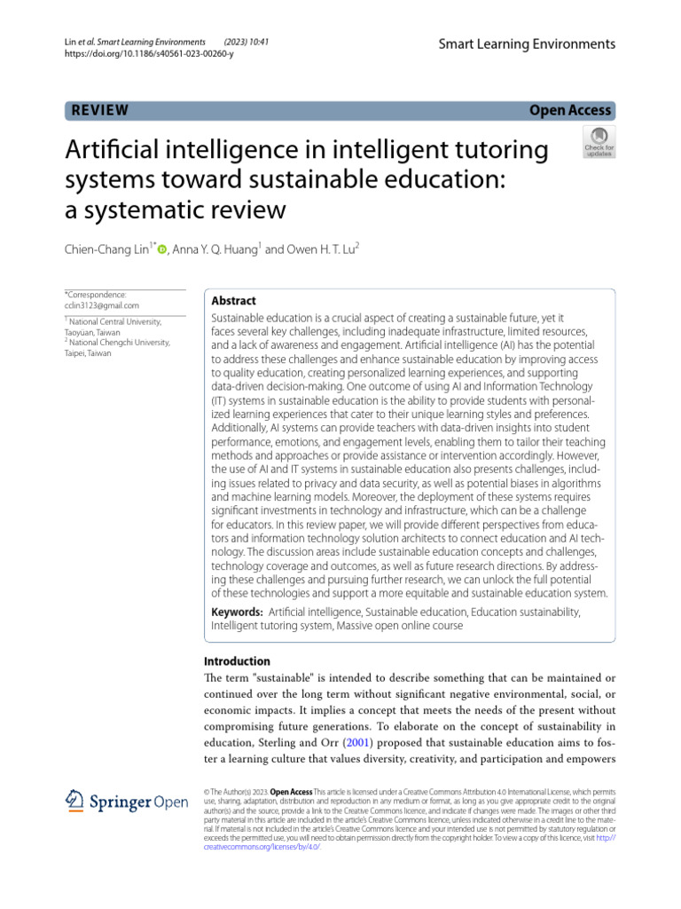 Artificial Intelligence in Intelligent Tutoring Systems Toward Sustainable Education - A ...