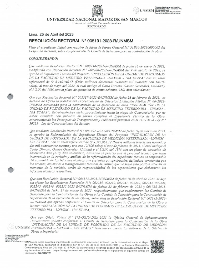 Resolucion Rectoral #005191-2023-R-Unmsm | PDF