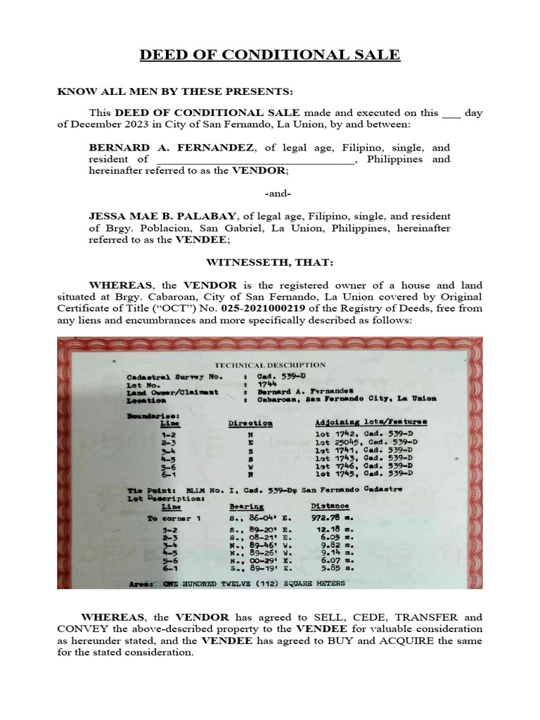 Deed of Conditional Sale | PDF Deed of Conditional Sale | PDF