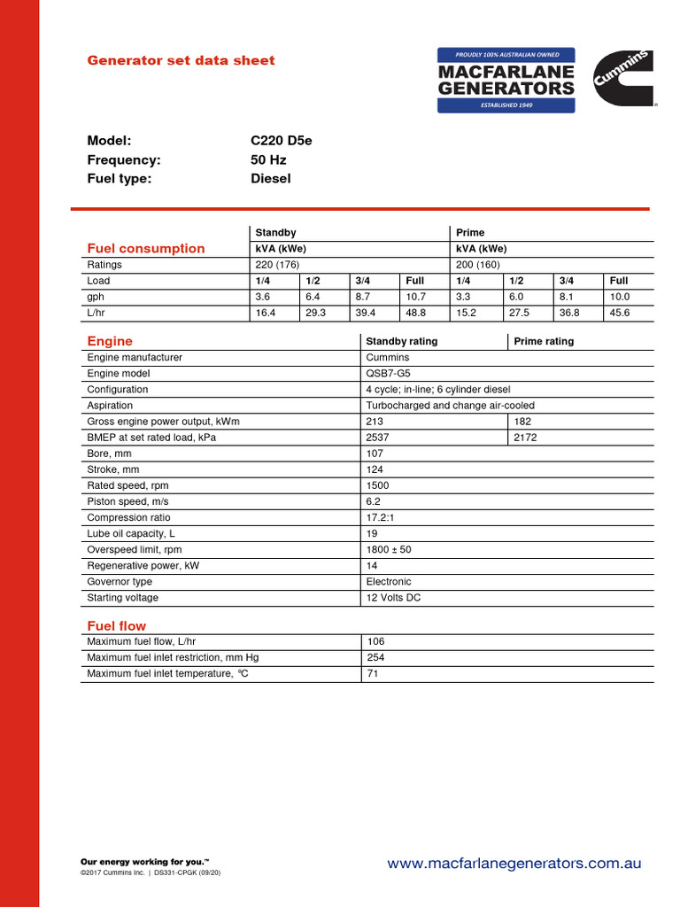 Cummins-C220D5-Data-Sheet | PDF