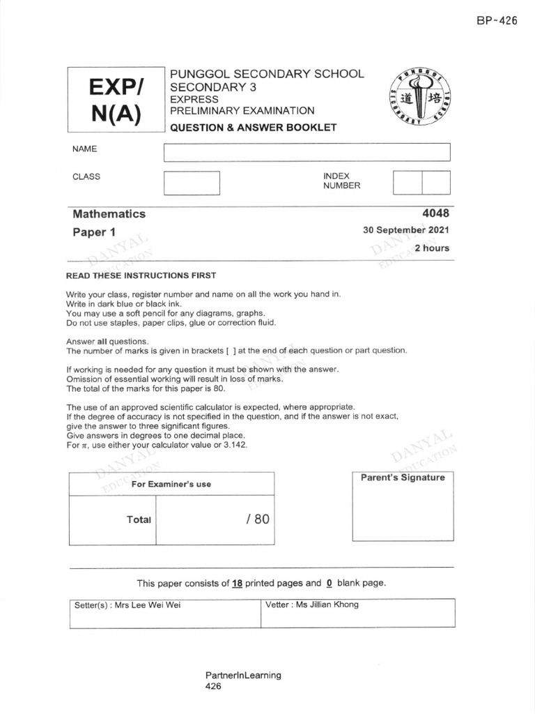 Sec 3 Emath Punggol Sa2 | PDF | Interest | Area