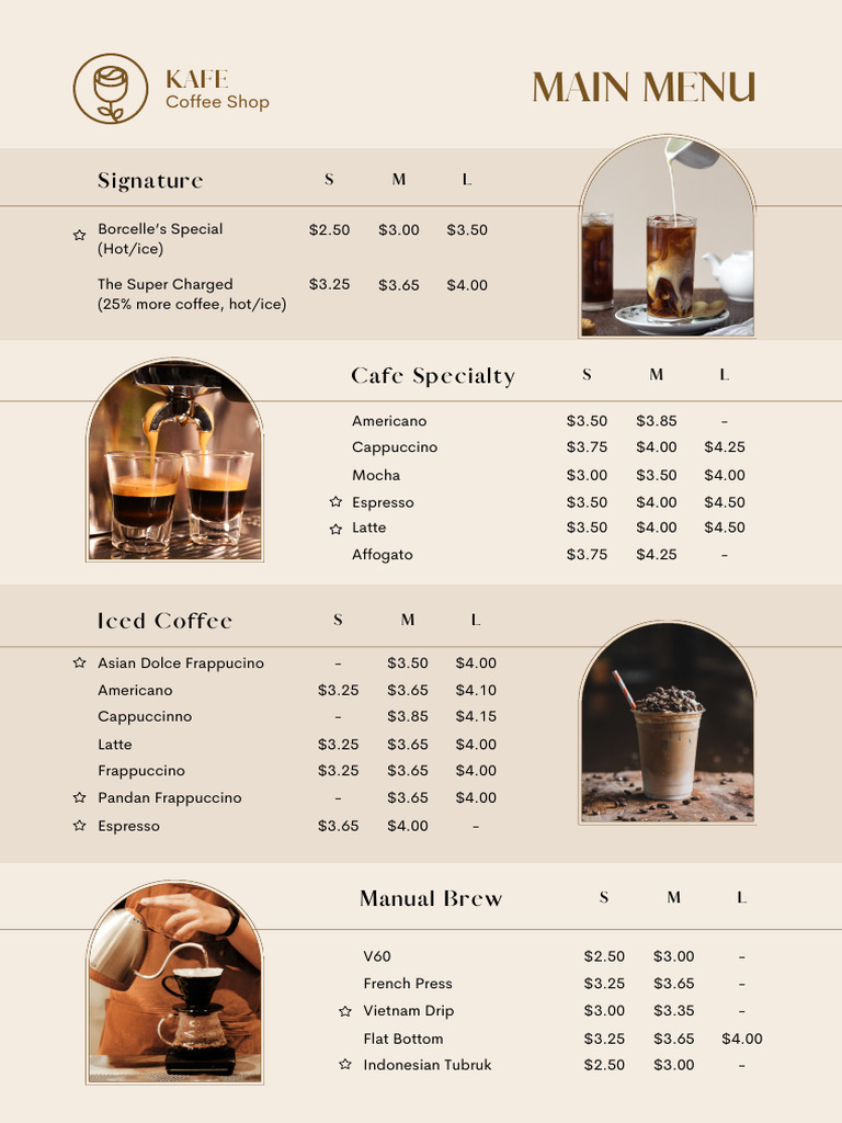 Beige Cream Simple Minimalist Coffee Shop Cafe Menu | PDF