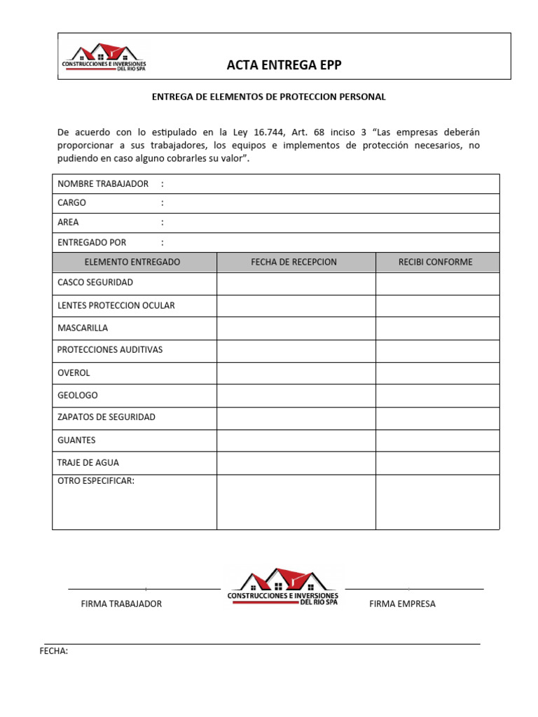 Acta Entrega EPP Por Trabajador | PDF