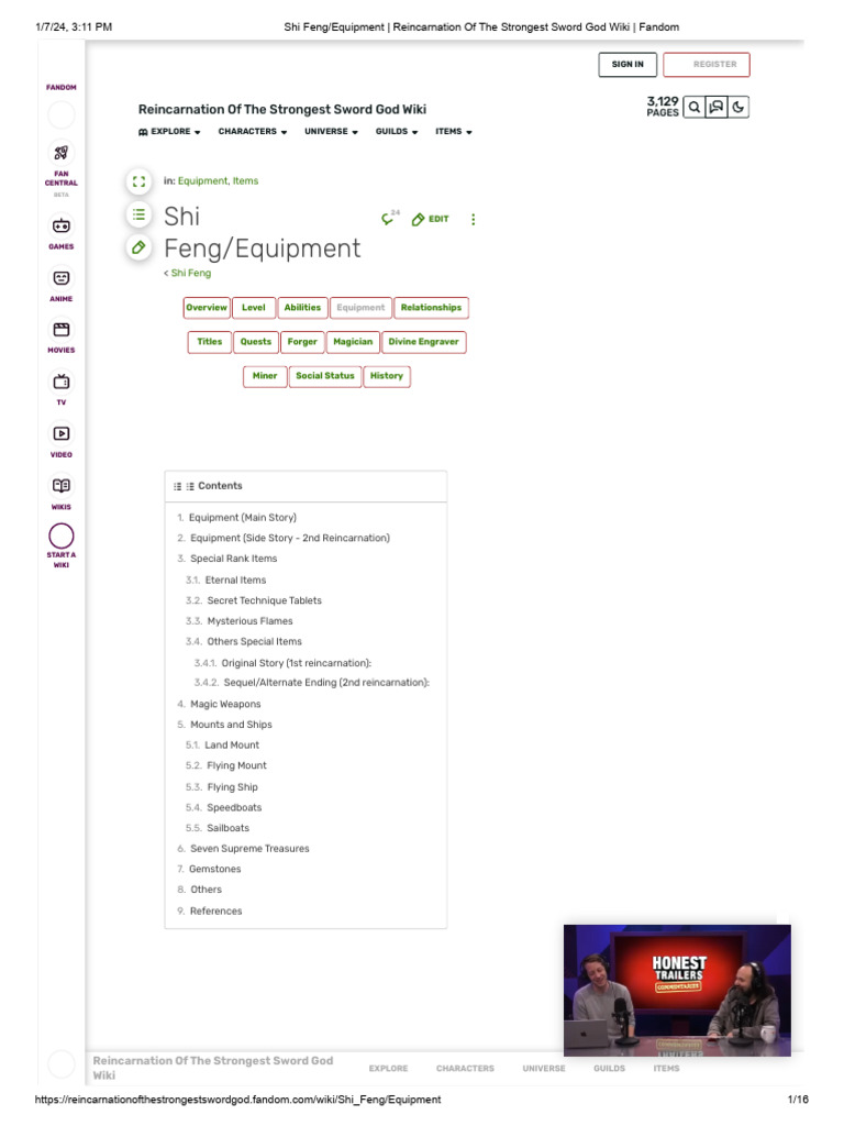 Shi Feng's Equipment Overview | PDF