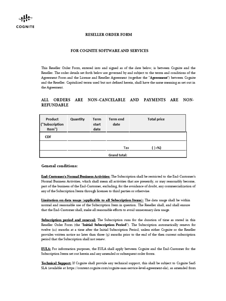 Reseller Order Form | PDF