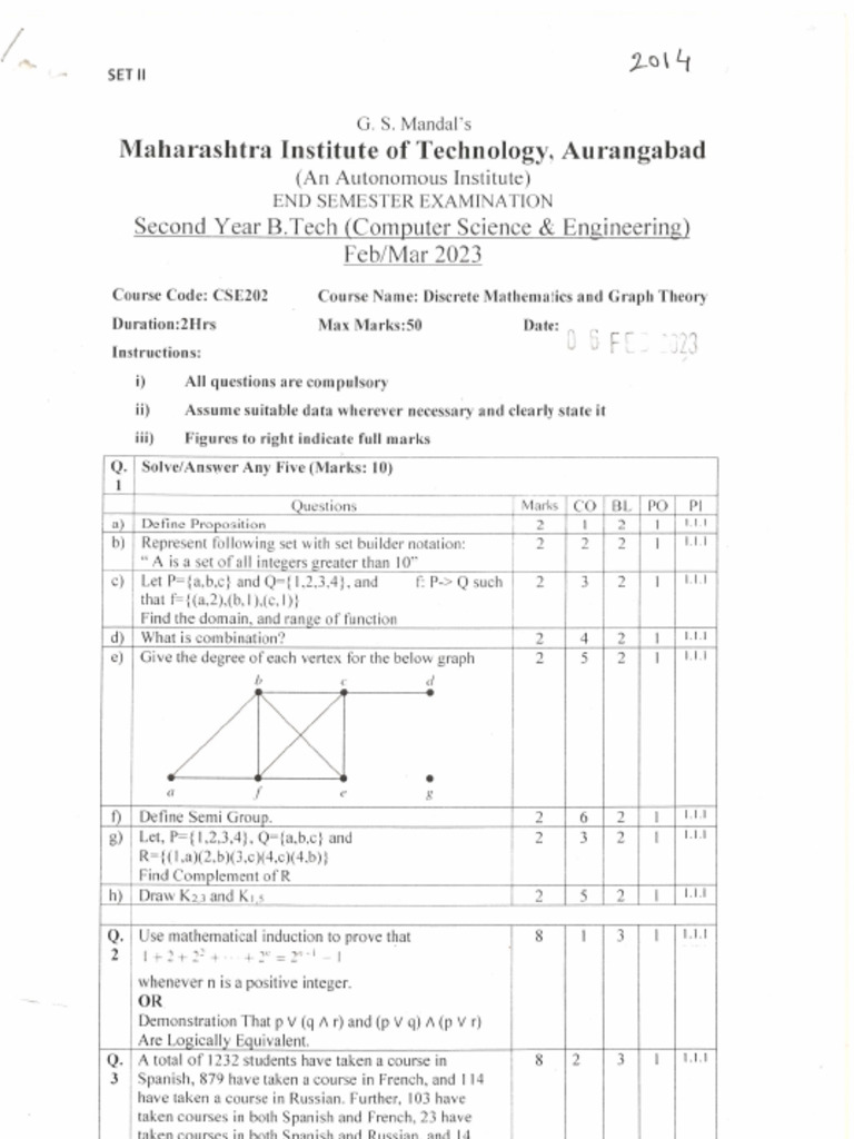 Cse202 DM> (Q) | PDF