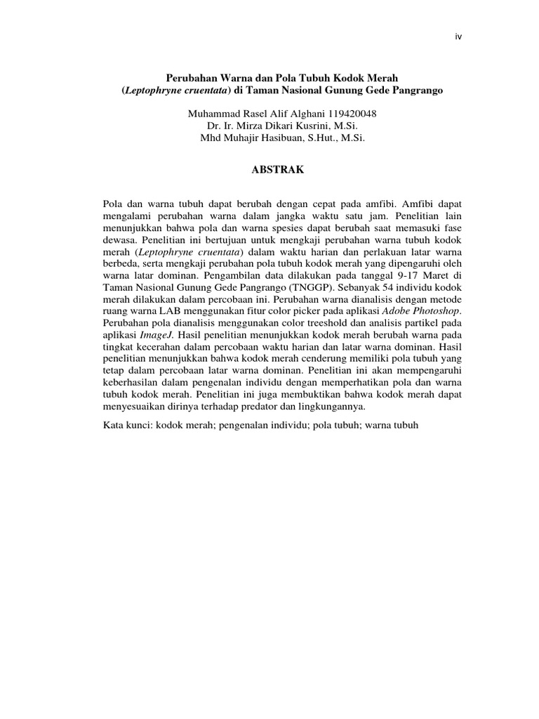 Perubahan Warna Dan Pola Tubuh Kodok Merah (Leptophryne Cruentata) Di ...