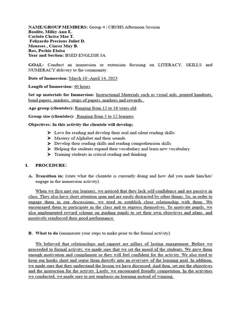 Immersion Plan | PDF