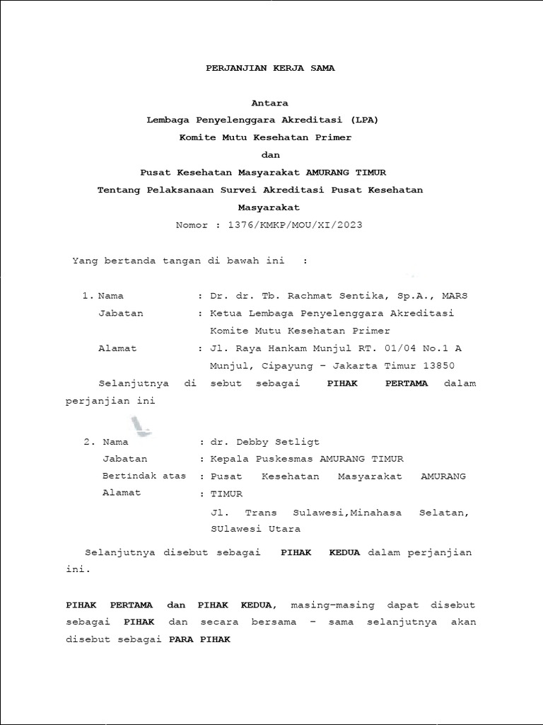 Mou PKM Dan KMKP | PDF