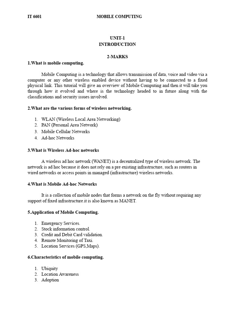unit1_2m | PDF | Channel Access Method | Wireless Ad Hoc Network