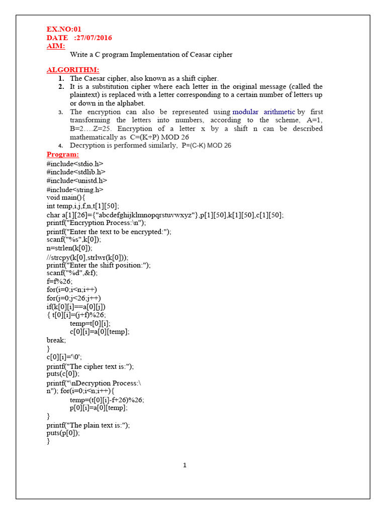 C Program Implementations of Ciphers | PDF