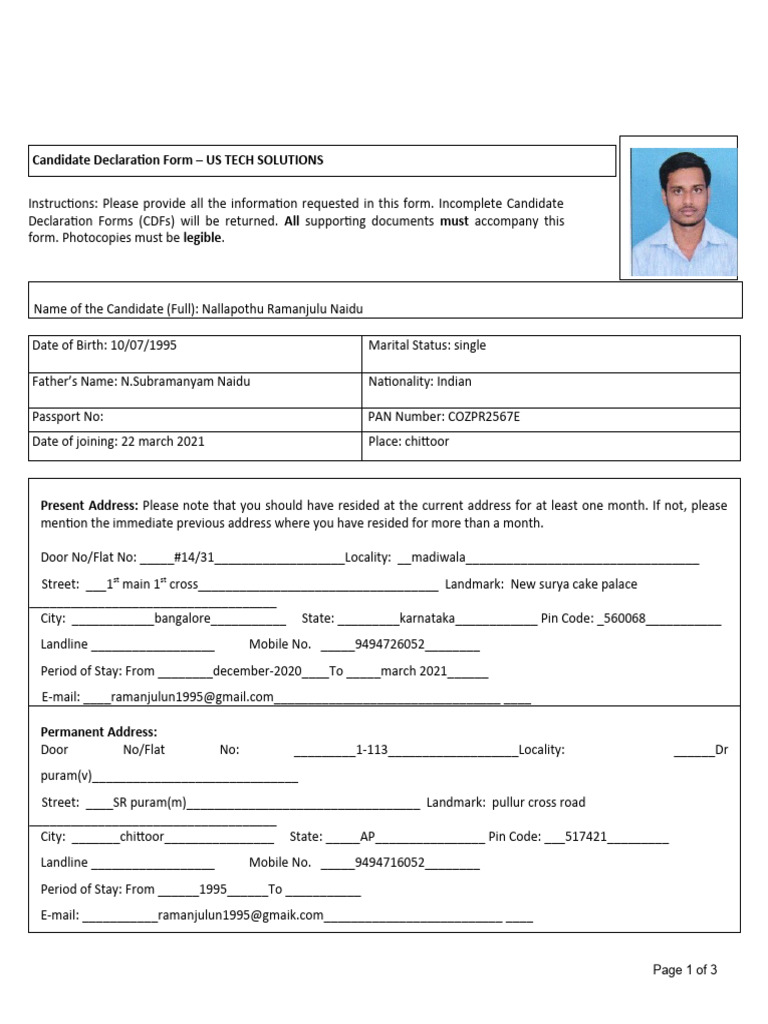 CDF Form - Us Tech Solutions | PDF