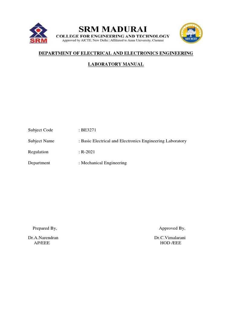 BE3271 BEEE Lab Manual For Mech | PDF