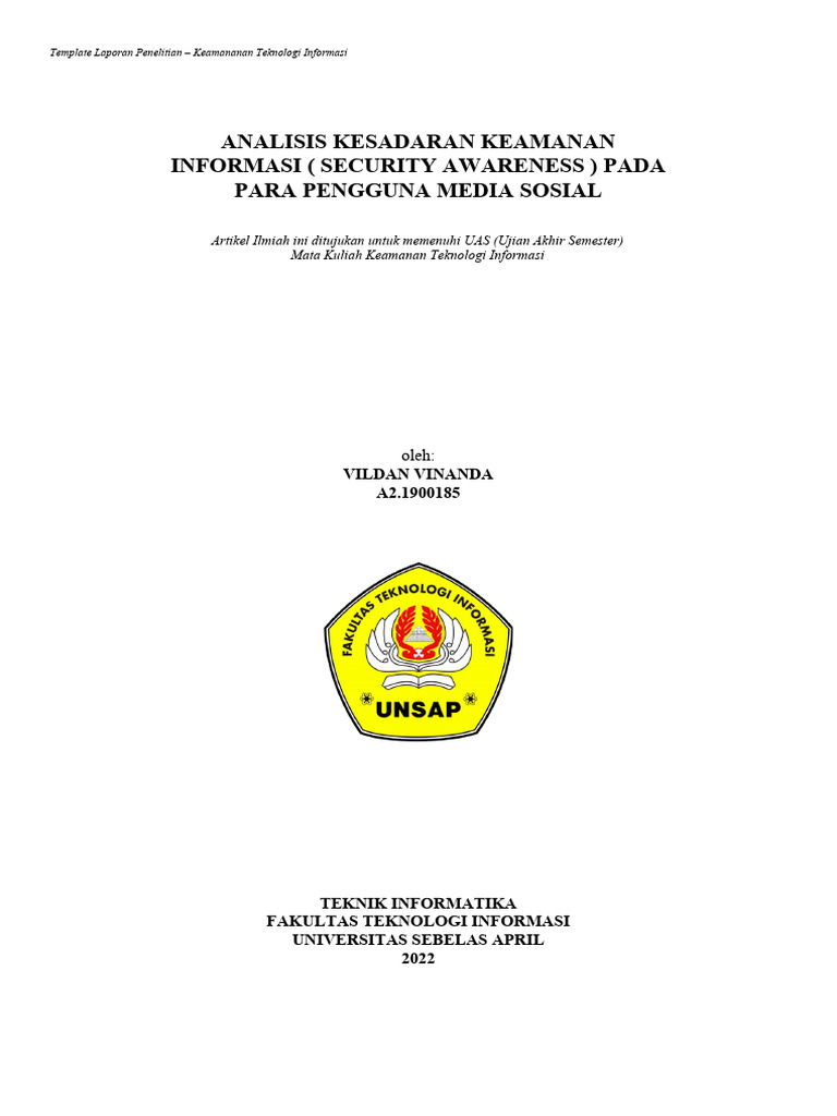 ANALISIS KESADARAN KEAMANAN INFORMASI | PDF
