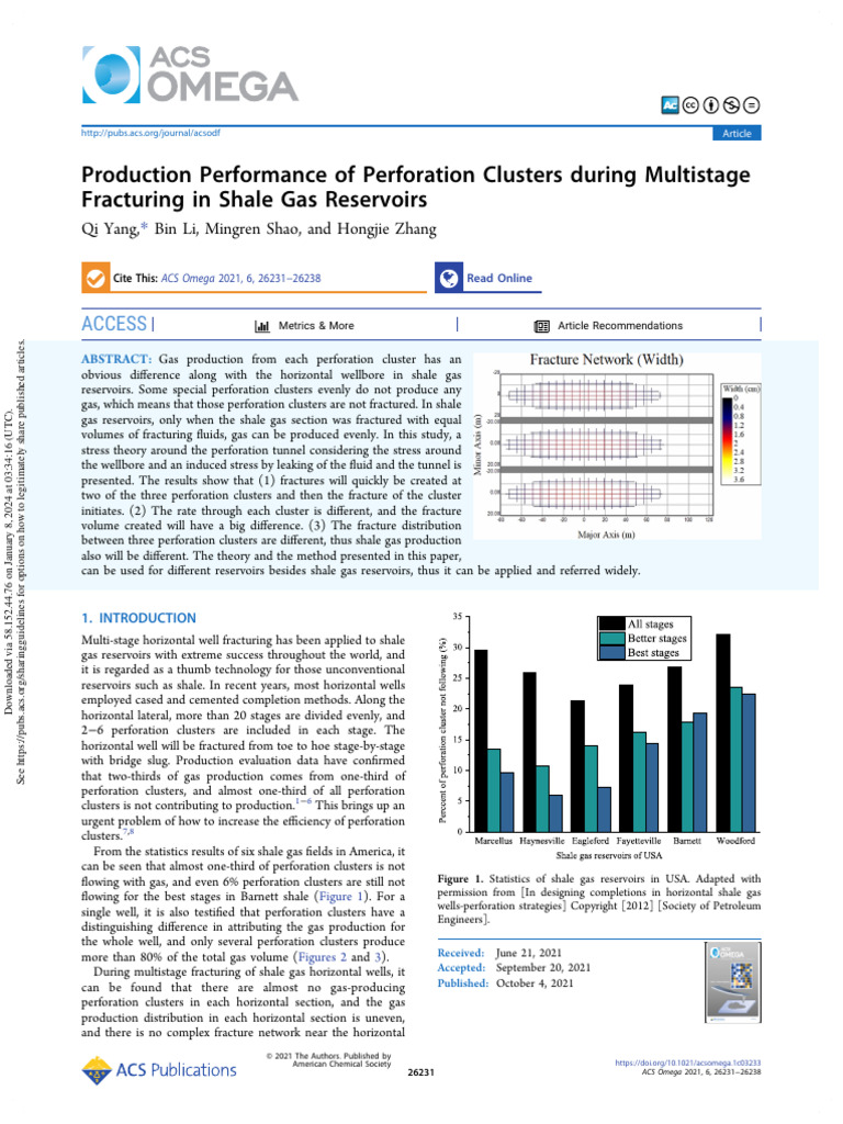 Yang Et Al 2021 Production Performance of Perforation Clusters During ...