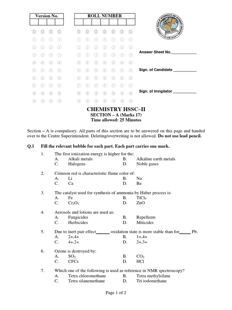 Final Chemistry HSSC-II 2023 | PDF