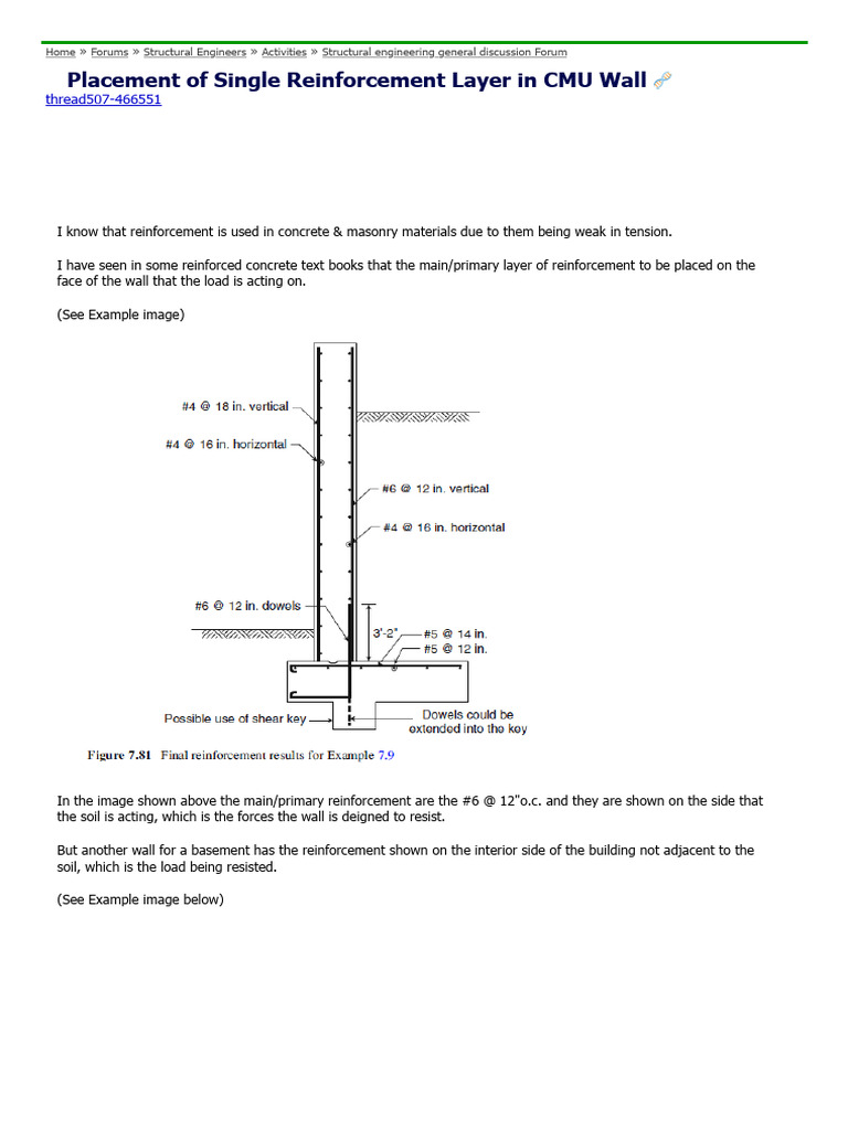 Placement of Single Reinforcement Layer in CMU Wall - Structural ...