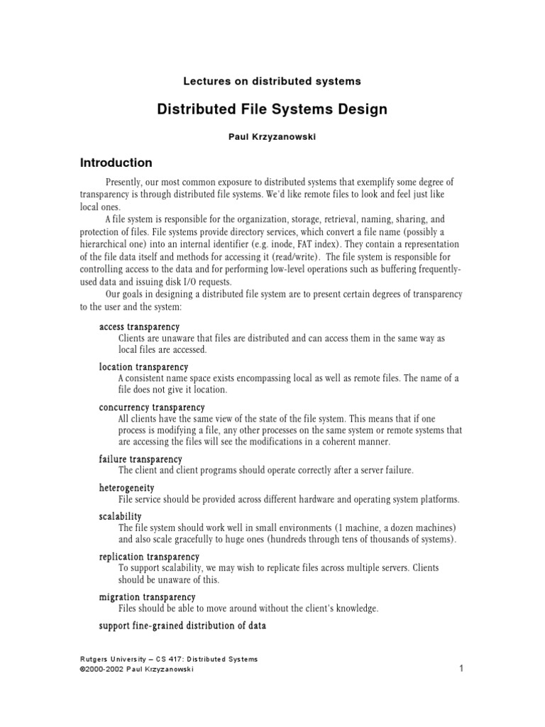 Distributed File Systems Design | PDF | File System | Cache (Computing)