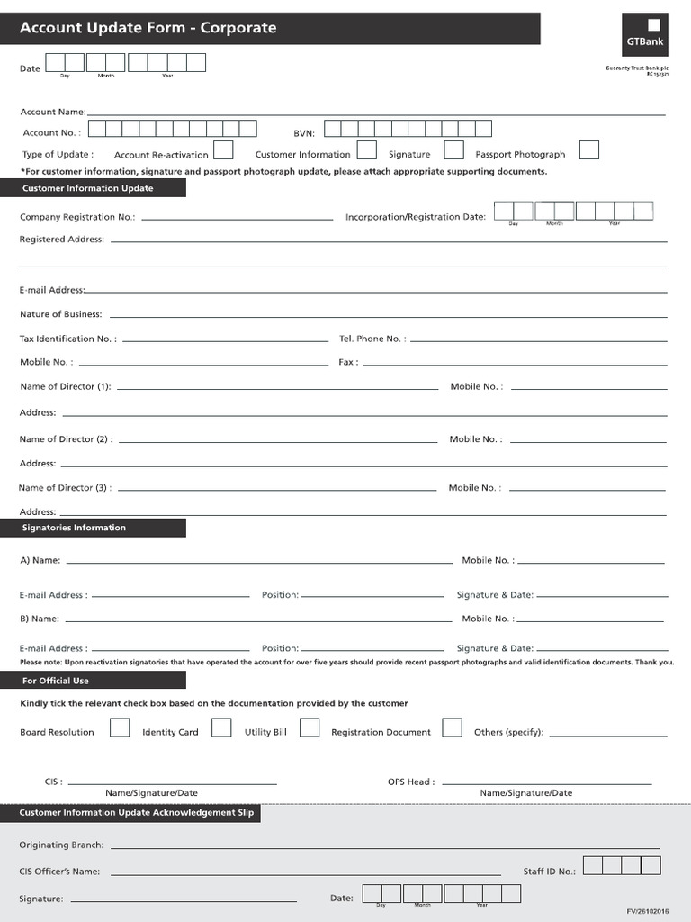 Account Update Form Corporate | PDF