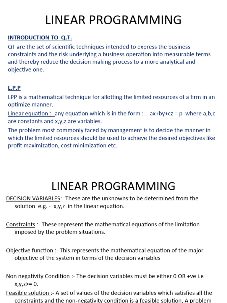 LINEAR PROGRAMMING Formulation LPP Solution and Measure of Central | PDF LINEAR PROGRAMMING Formulation LPP Solution and Measure of Central | PDF