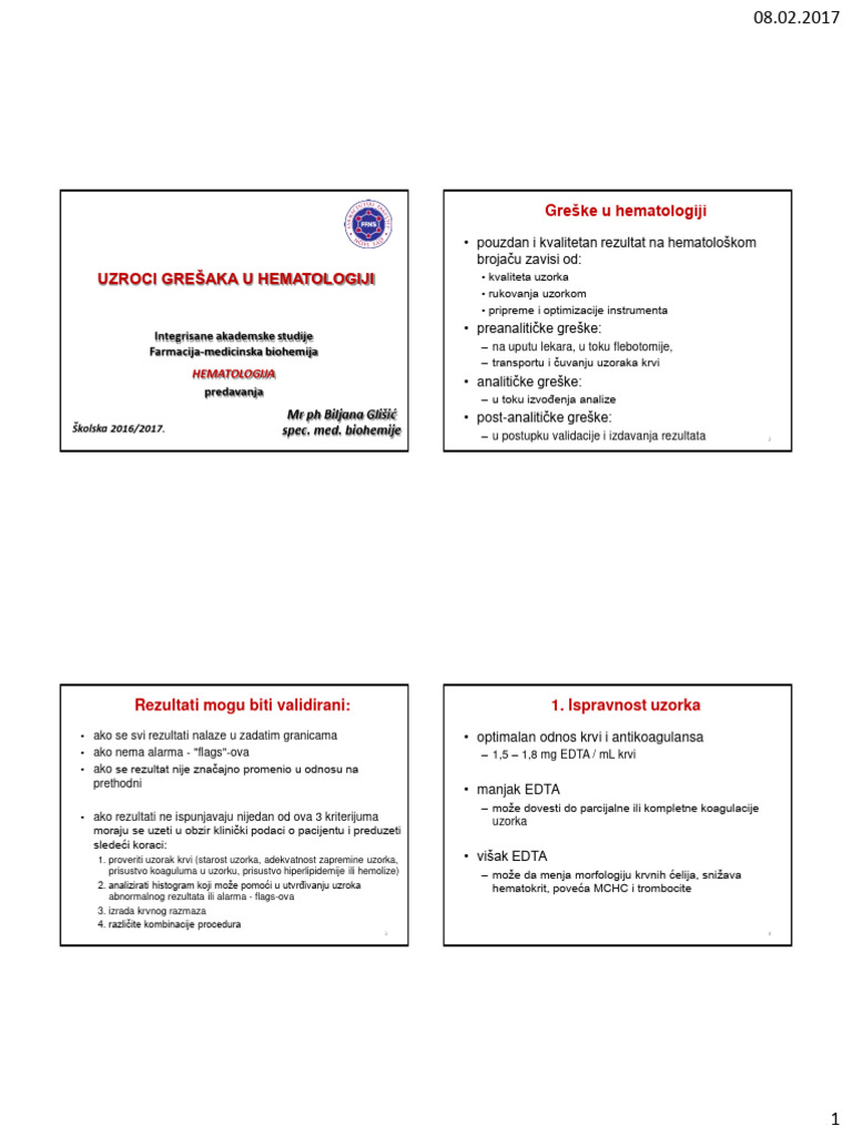 Greske U Hematoloskoj Laboratoriji | PDF