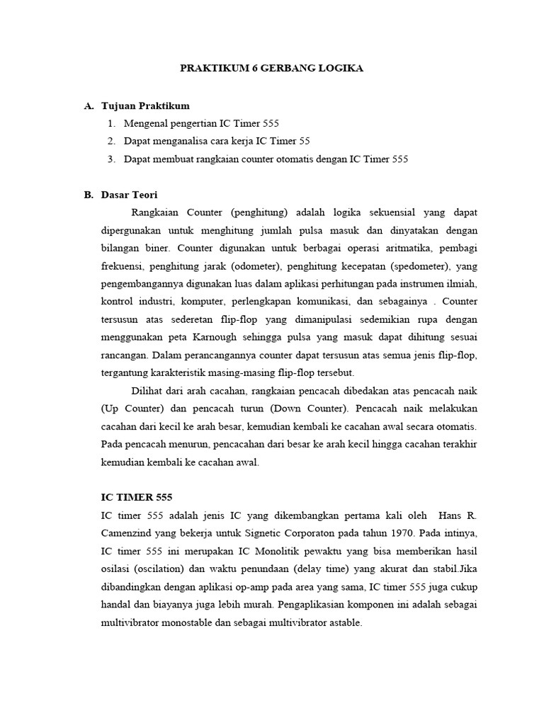 PRAKTIKUM 6 COUNTER UP & DOWN DENGAN IC TIMER 555 | PDF