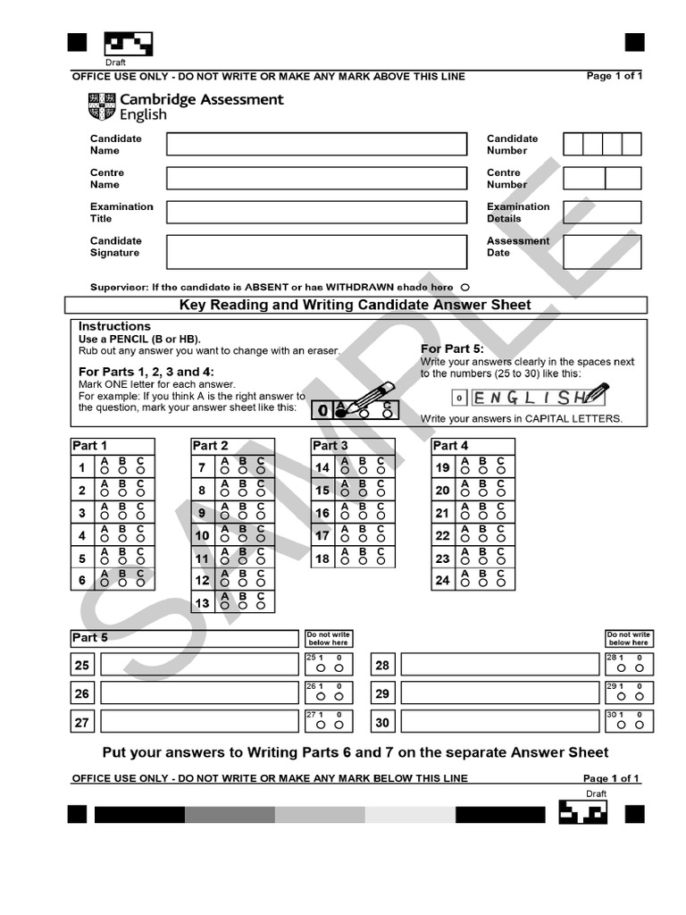Answer Sheet R&W For KET Exam | PDF