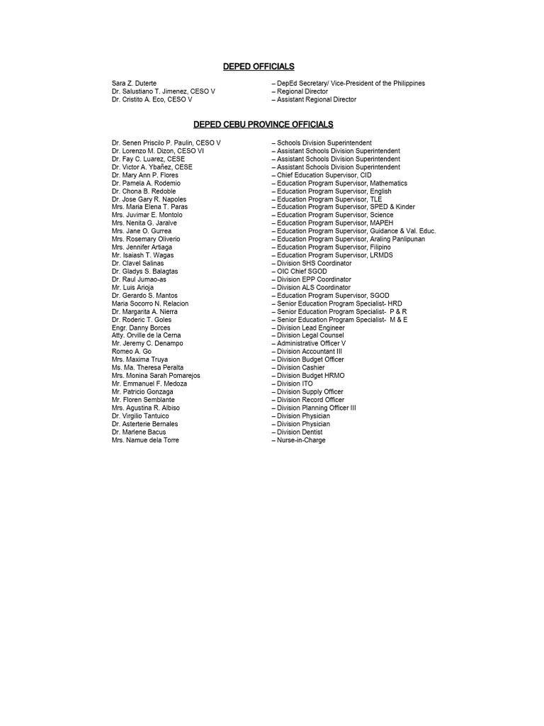 DepEd Cebu Province Officials | PDF