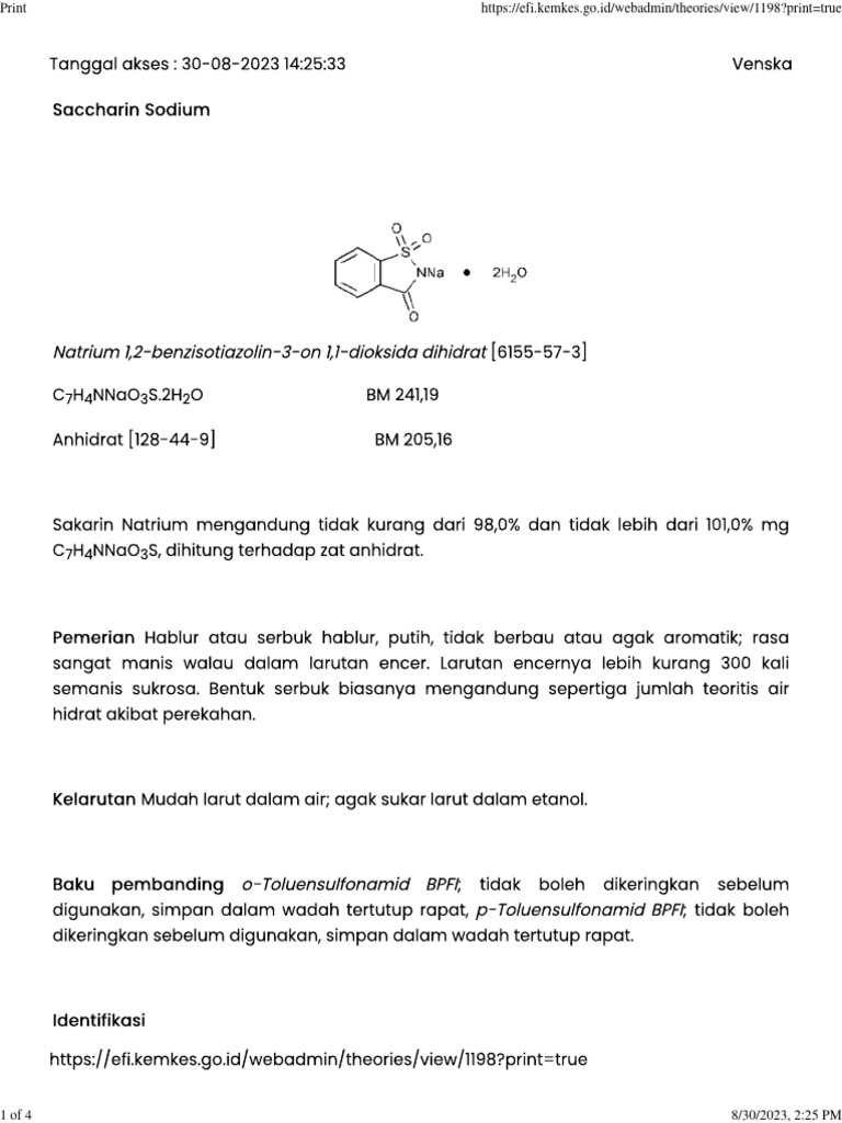 FI VI - Sodium Sakarin | PDF