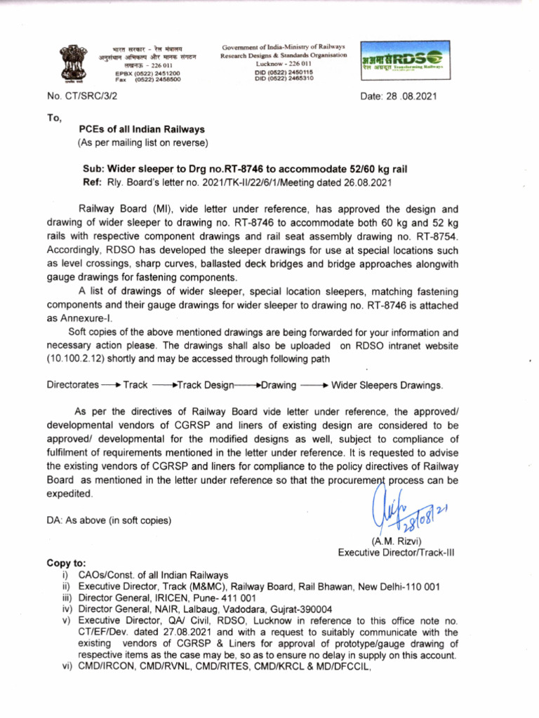 RDSO Letter Dated 28.08.2021 | PDF